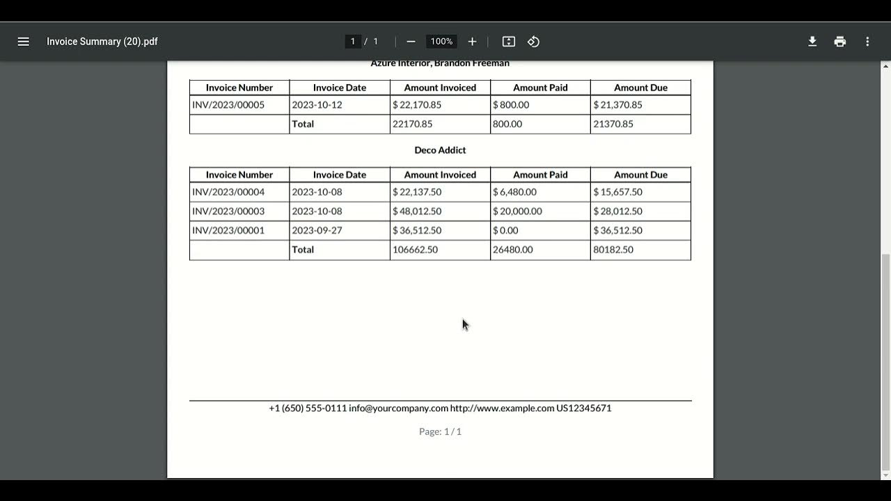 Invoice Summary Report | Bill Summary Report - View Report Directly From Wizard Odoo - YouTube
