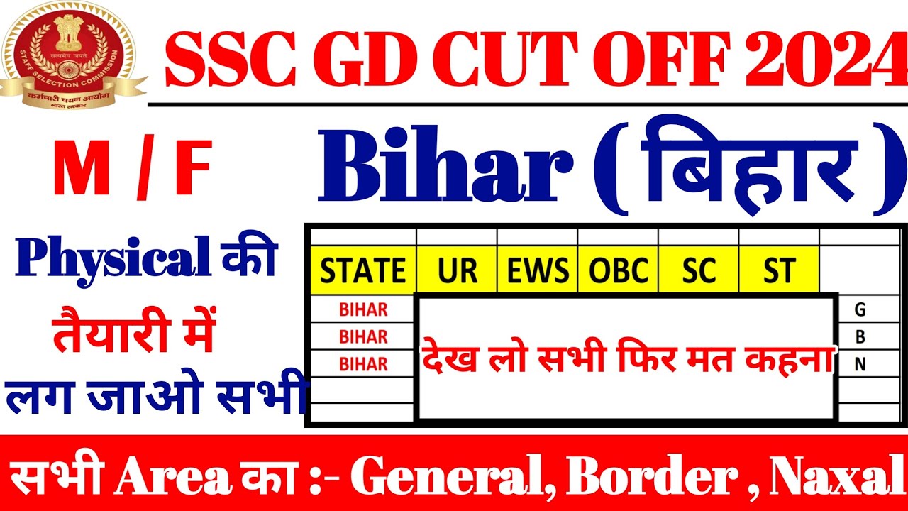 SSC GD Cut Off 2024💥 / SSC GD Cut Off 2024 Bihar / SSC GD Cut off ...