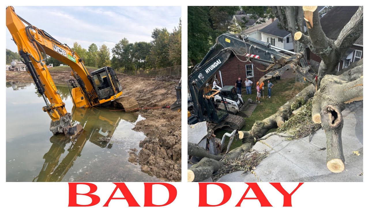 Double Disaster.. Excavator Recovery Form Pond And Massive Tree Fell On ...
