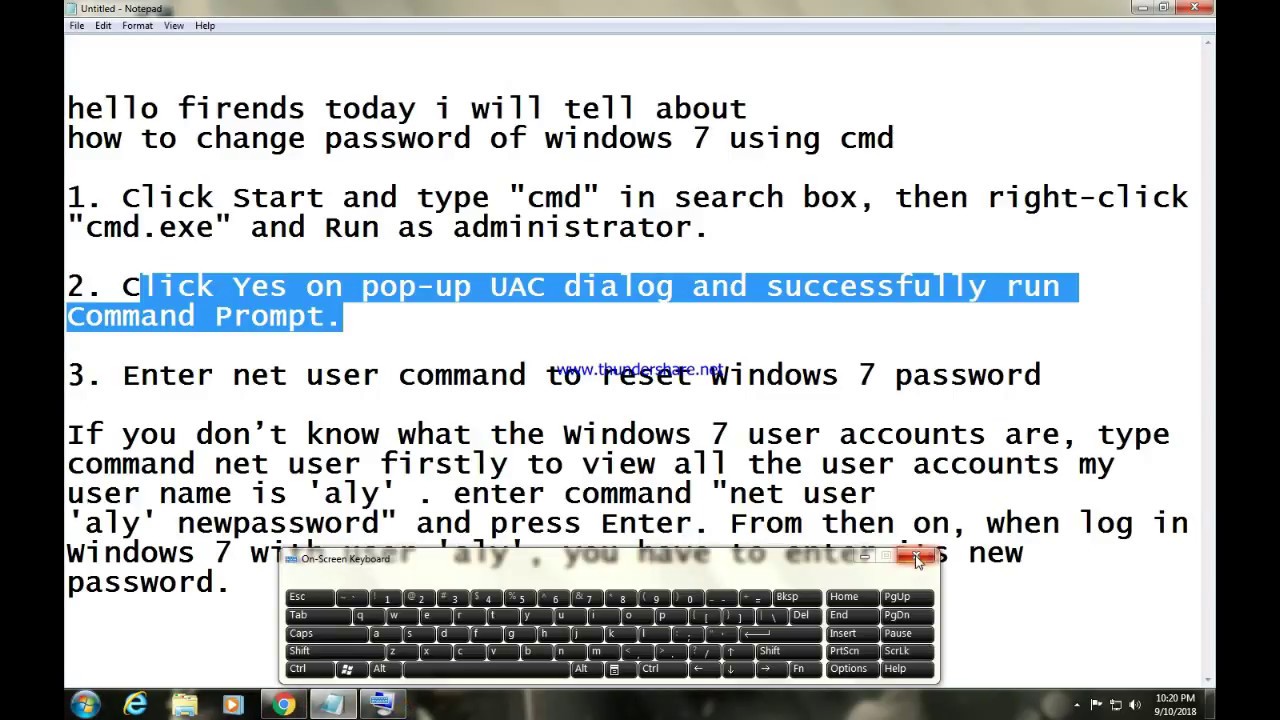 How To Reset Windows 7 Password Using Command Prompt Youtube