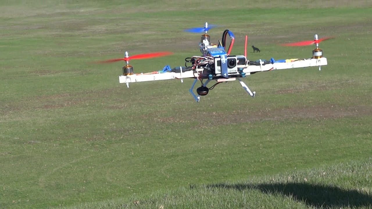 Tricopter with homemade wooden frame, 2212 motors 10 inch props - YouTube