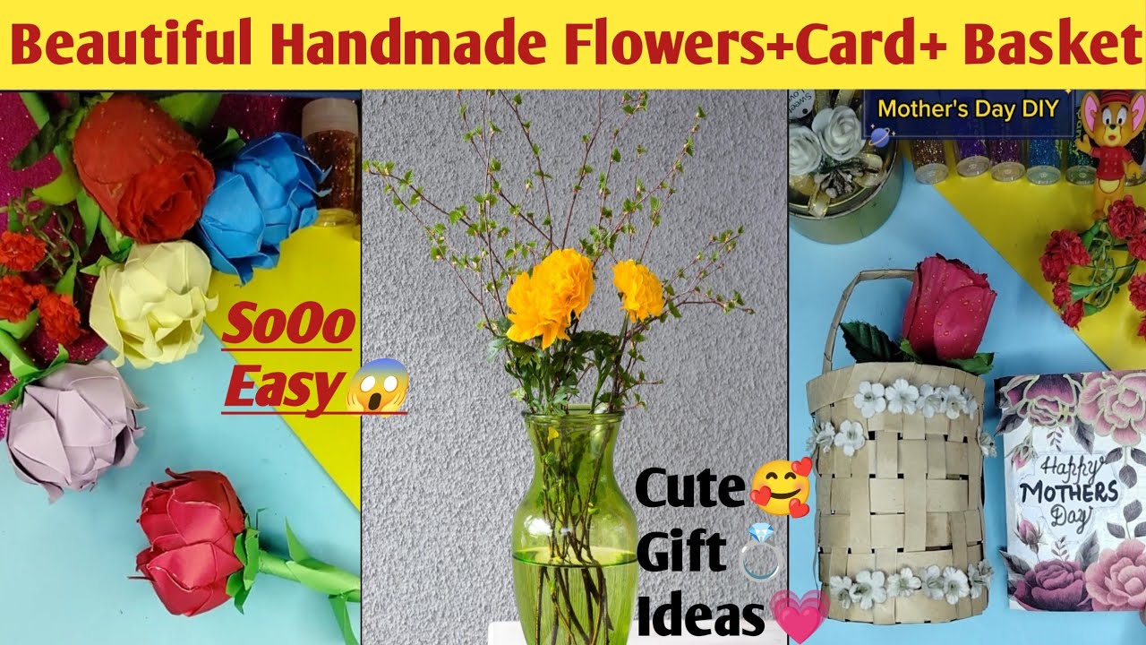 How to make Beautiful Handmade REAL Flowers😱 Card+Basket🧧DIY /Mother's ...