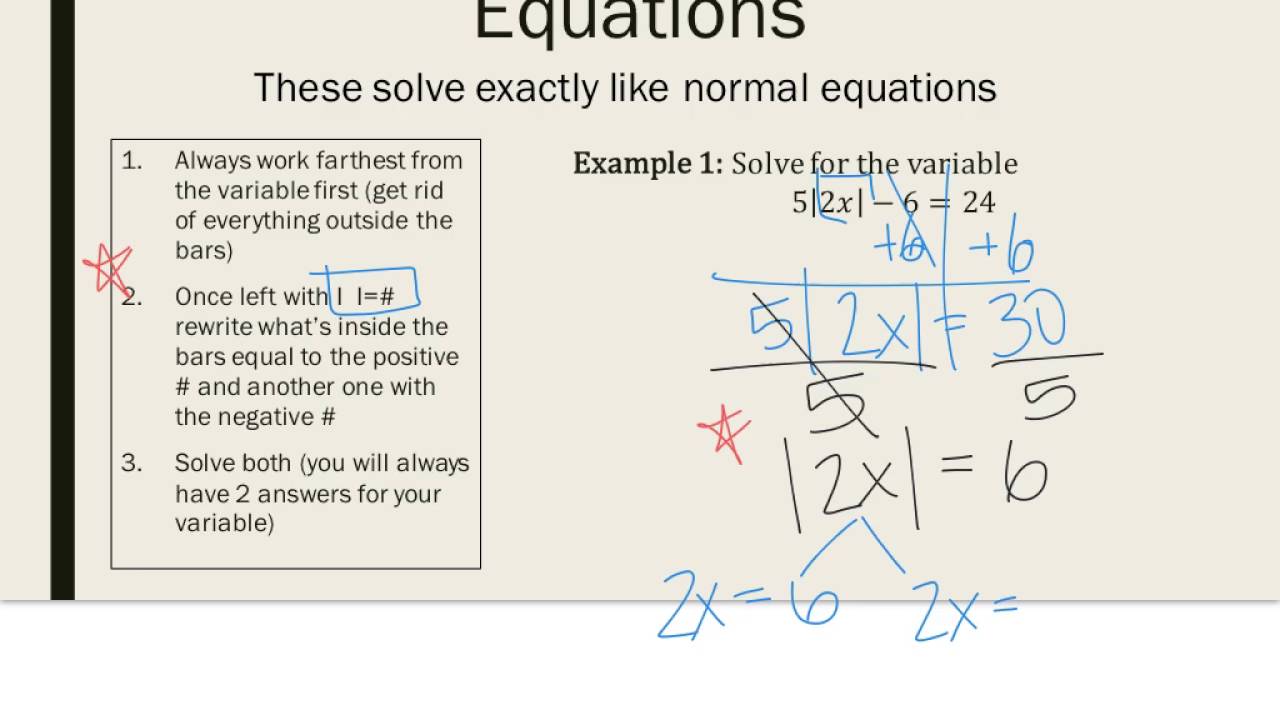 Unit 2 Day 1 Solving Abs Val Eq and Ineq - YouTube