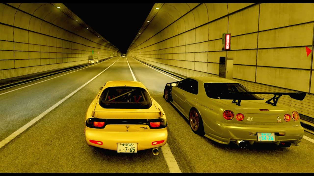 Mazda Rx7 VS Skyline R34 in Shutoko Night Run l Asseto Corsa - YouTube