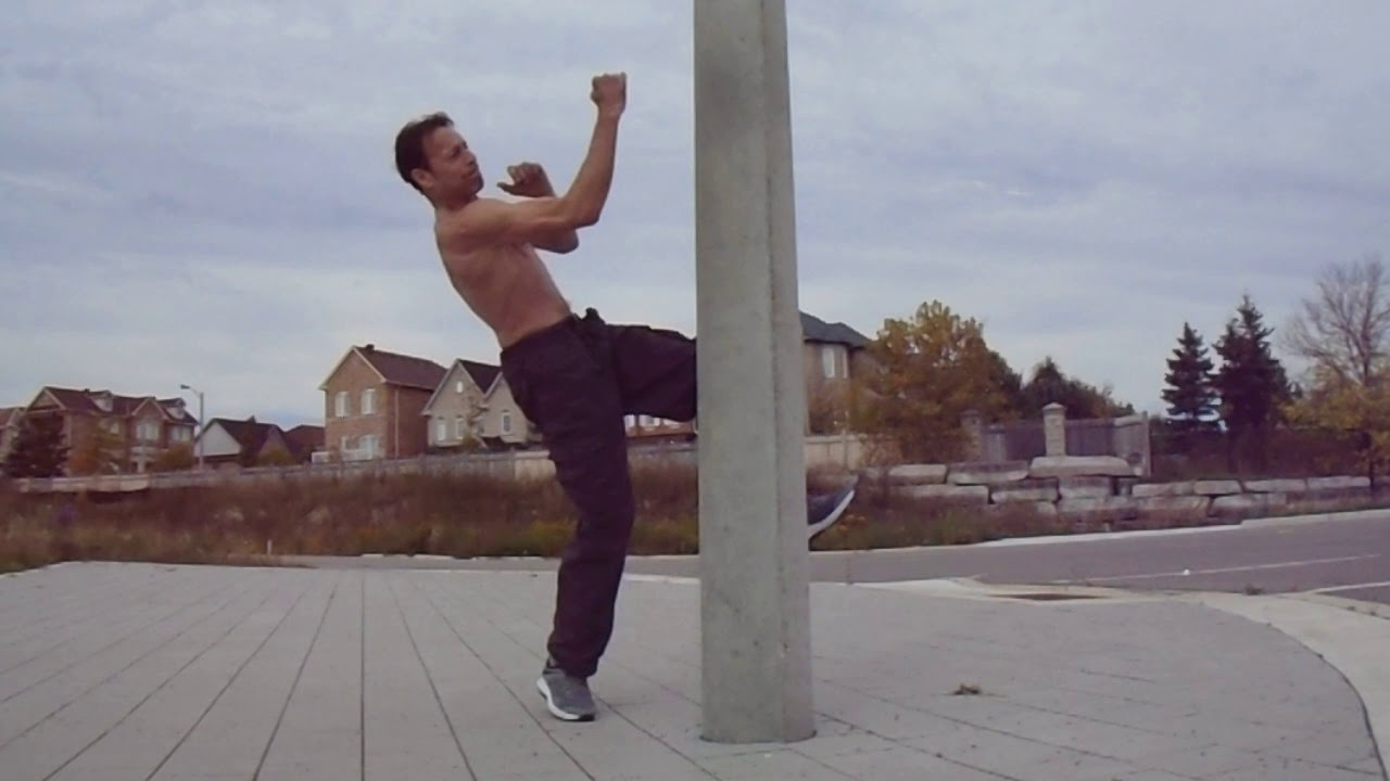 Part 2 Outdoor Martial Arts Workout, Kicks with a Cement Pole - YouTube