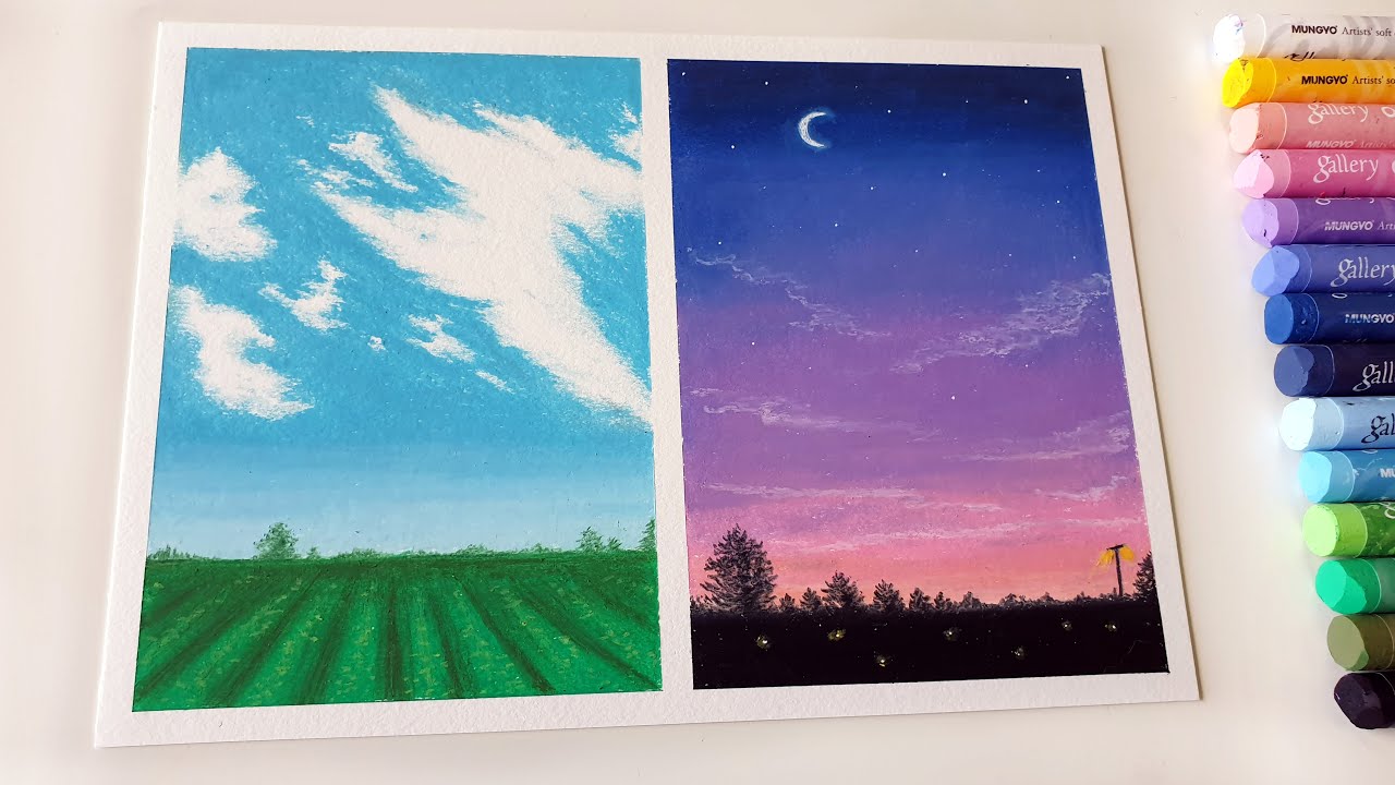 Day and Night Scenery Drawing with Oil Pastels - YouTube