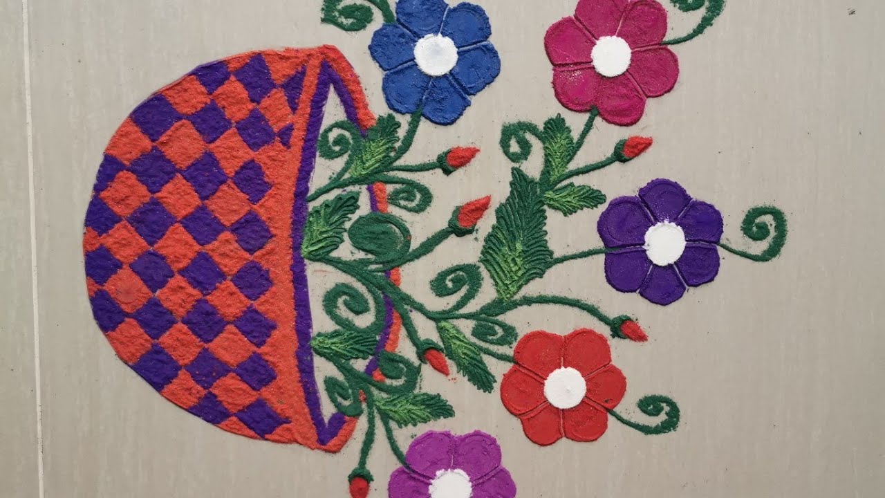 Flower pot Rangoli|Rangoli by Tharani - YouTube