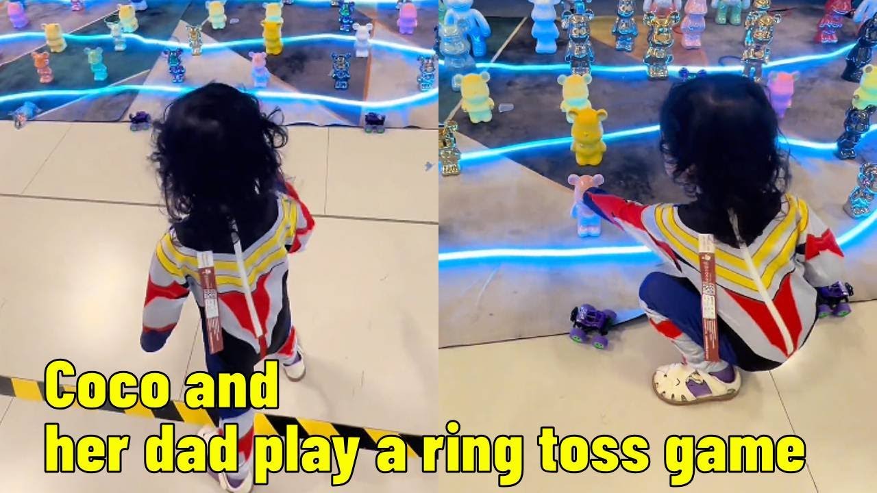 Coco and her dad play a ring toss game.【Parent-child Adventure CoCo ...