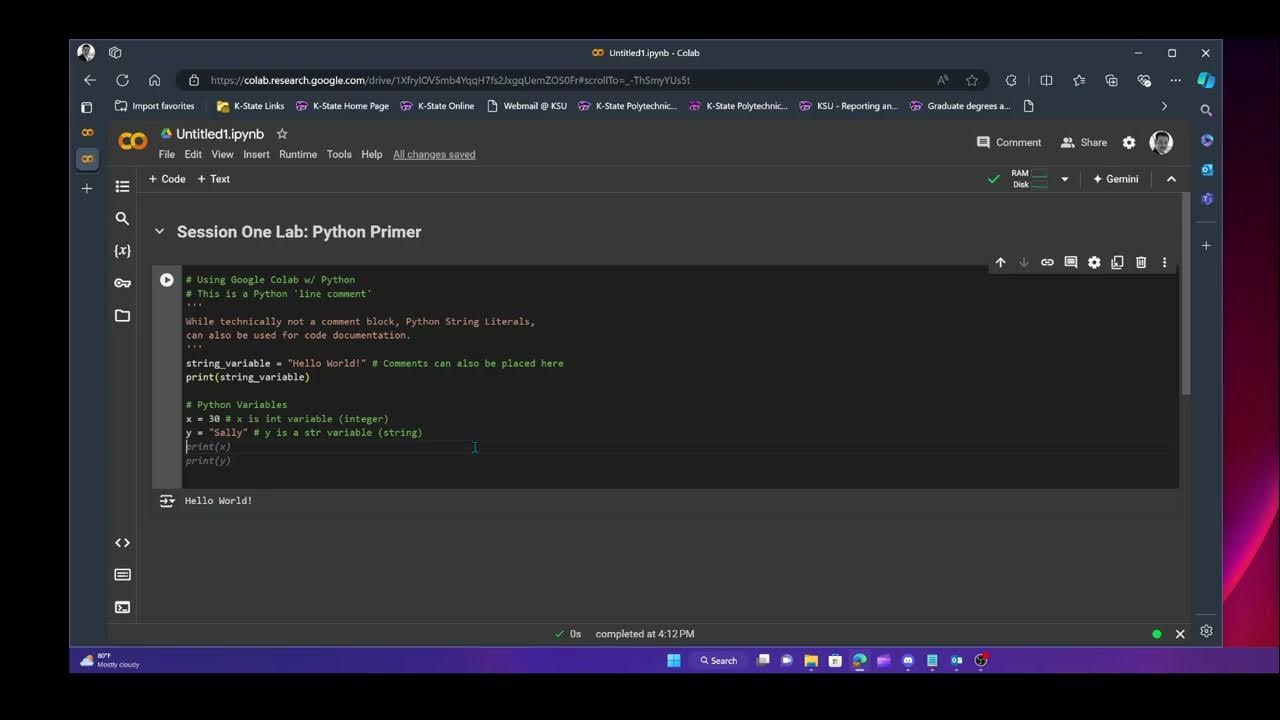 MLAS 800 Learning Activity 4 Google Colab and Python Primer - YouTube