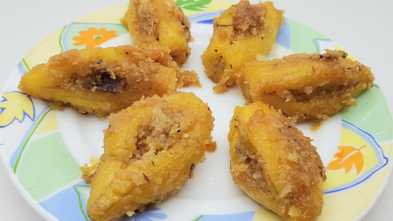 Caramelised Stuffed Banana || Coconut stuffing ||No oil Frying - YouTube