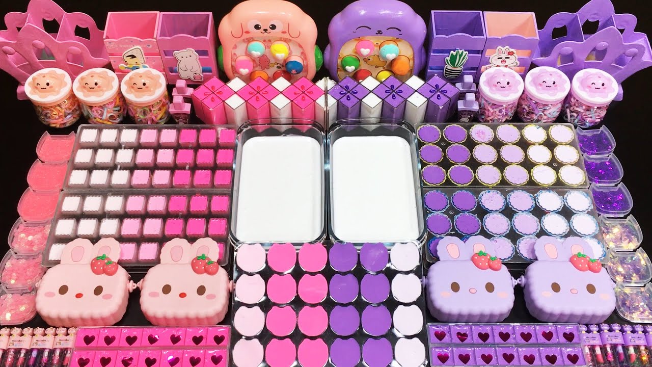 PINK vs PURPLE Slime !! Mixing random into Glossy Slime I Satisfying ...