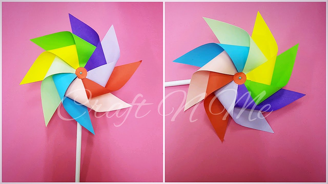 Paper windmill# Rainbow colour paper pin wheel#easy origami craft - YouTube