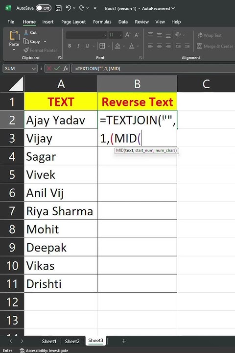 How To Reverse Text In Excel | How to write opposite name in excel #shorts #excel #youtubeshorts ...