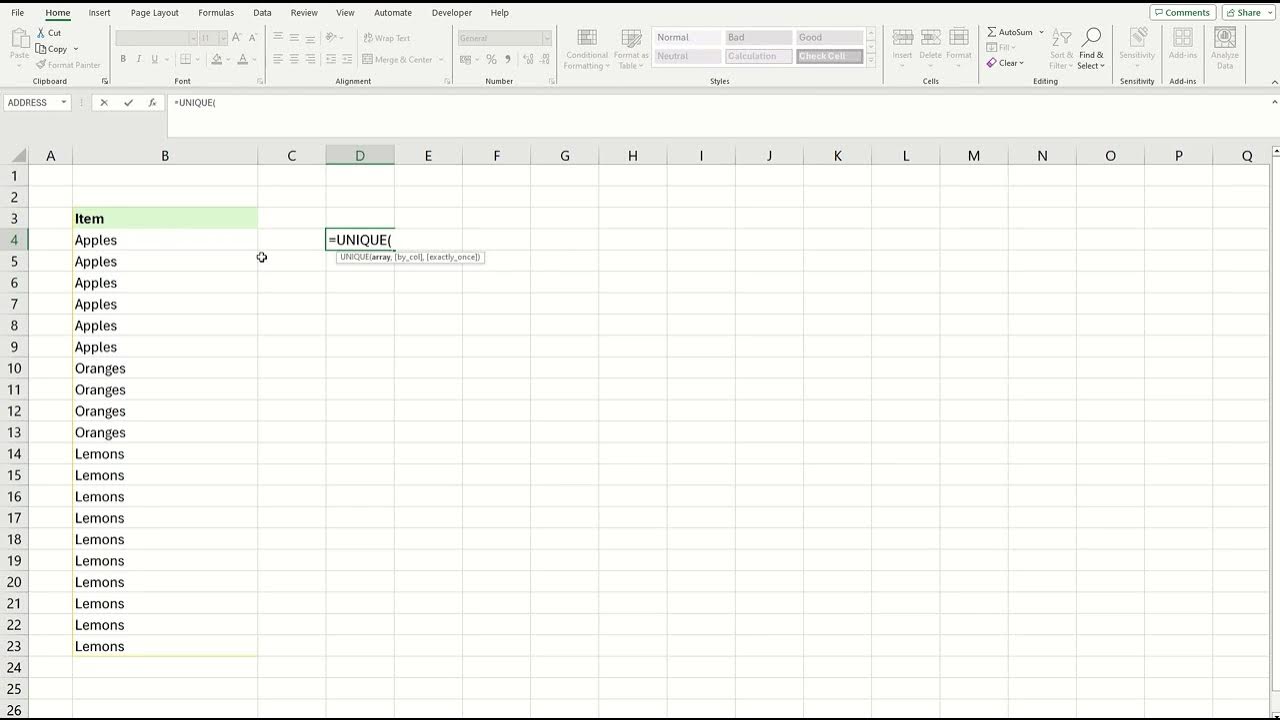 How to use unique function in excel to return unique items - YouTube