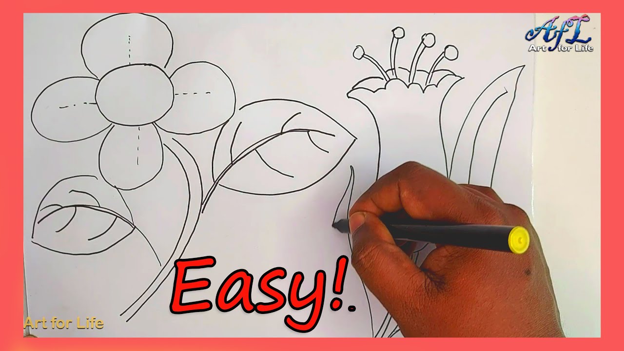 How to draw flowers easily| Very simple flower drawing tutorial for ...