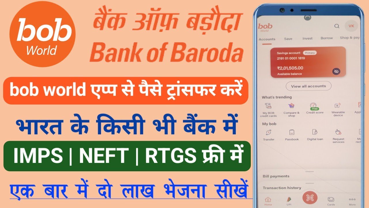Bank Of Baroda Money Transfer Imps Neft Rtgs Thru Bob World Mobile