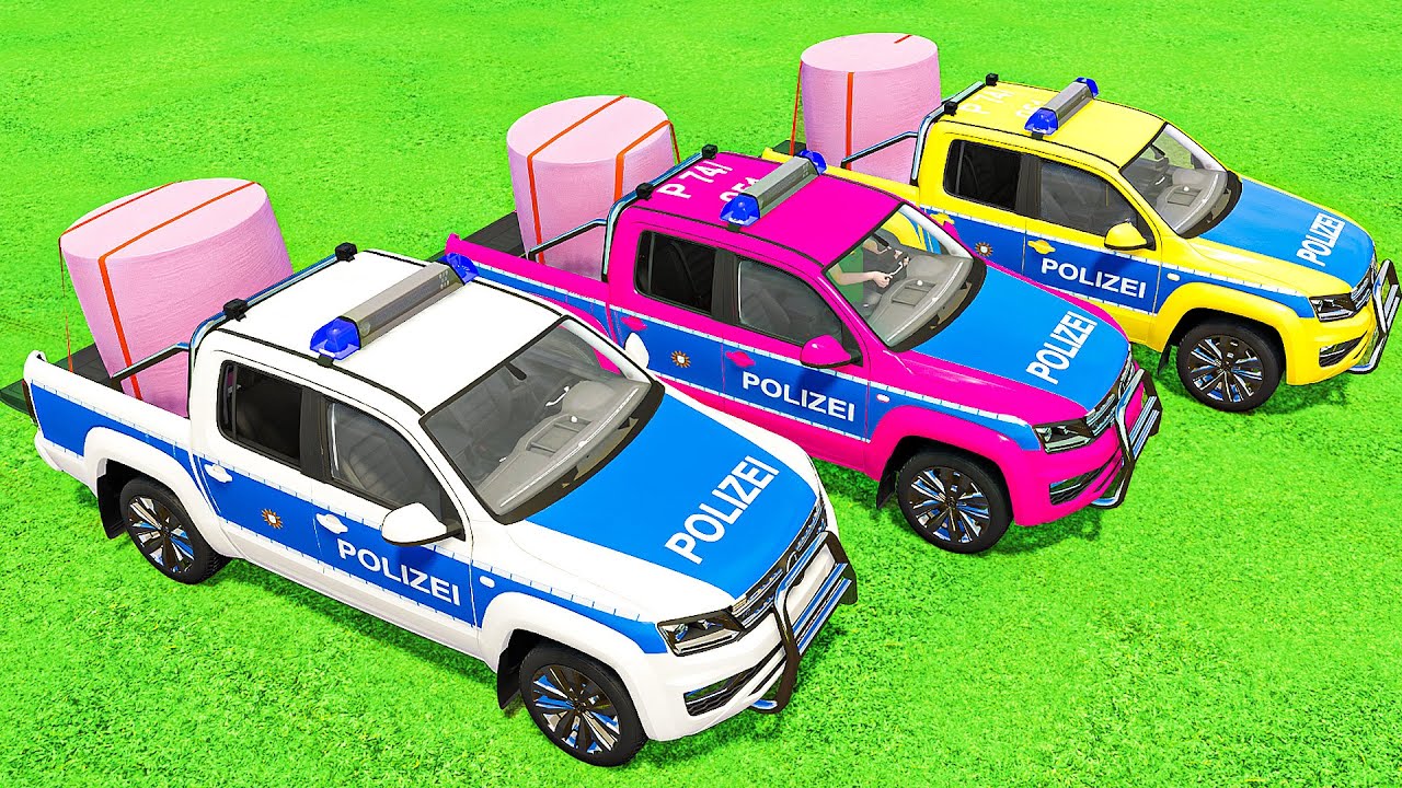 POLICE OF COLORS ! LOADING and TRANSPORTING BALES on COLORED POLICE ...