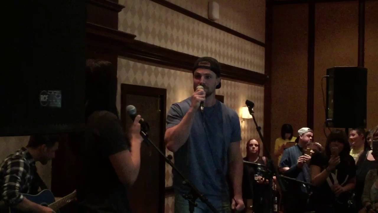 Stephen Amell & Cassandra singing Home at Nocking Point wine mixer ...