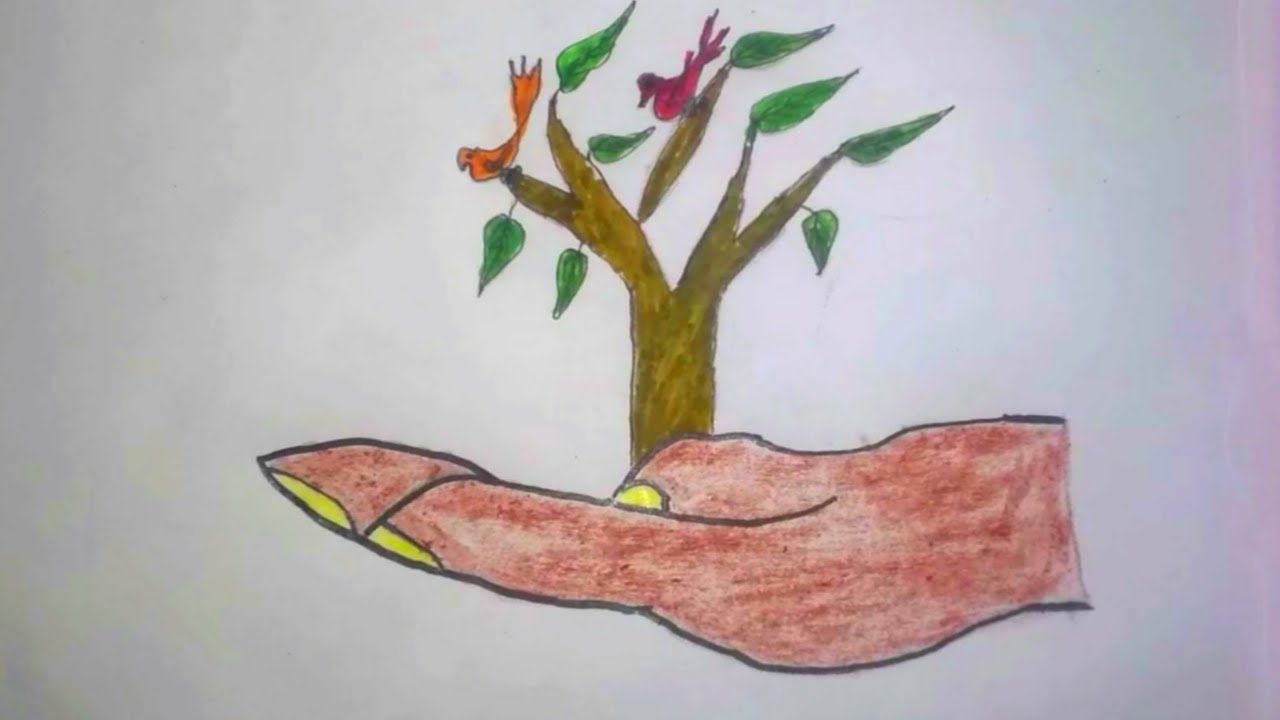 Hand holding Tree drawing very easy for kinds - YouTube