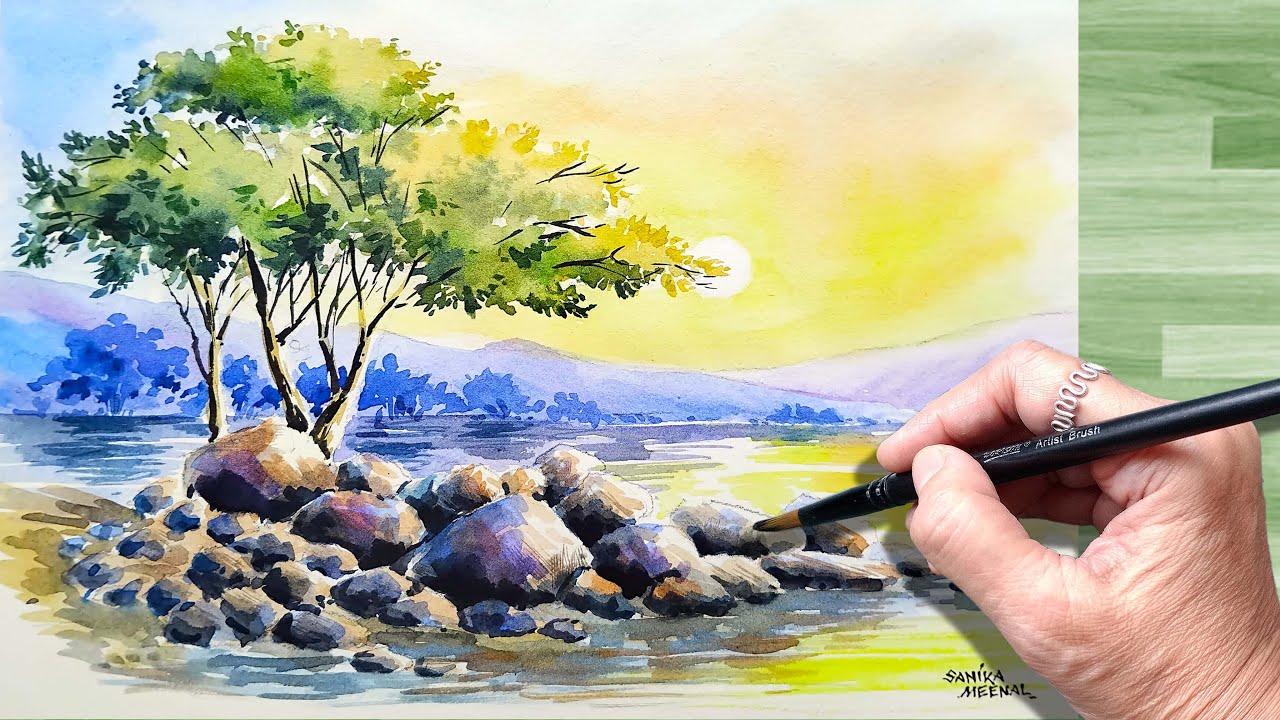 🎨 No.1 Scenic Watercolor Landscape Painting Tutorial Step by Step ...