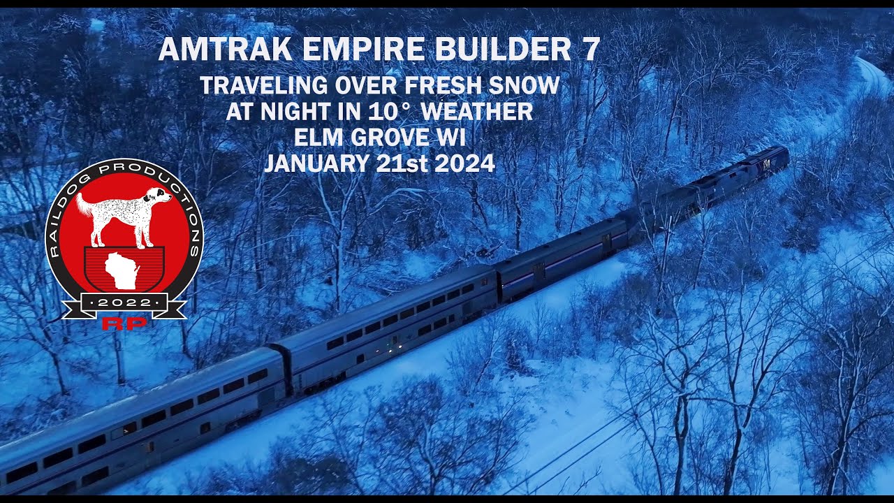 Amtrak Empire Builder 7 Traveling Over Fresh Snow At Night In 10 ...