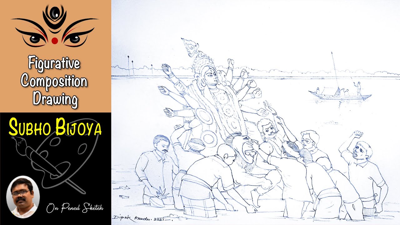 | Durga Puja Scenery Drawing | Festival Of Bengal | Subho Bijoya ...