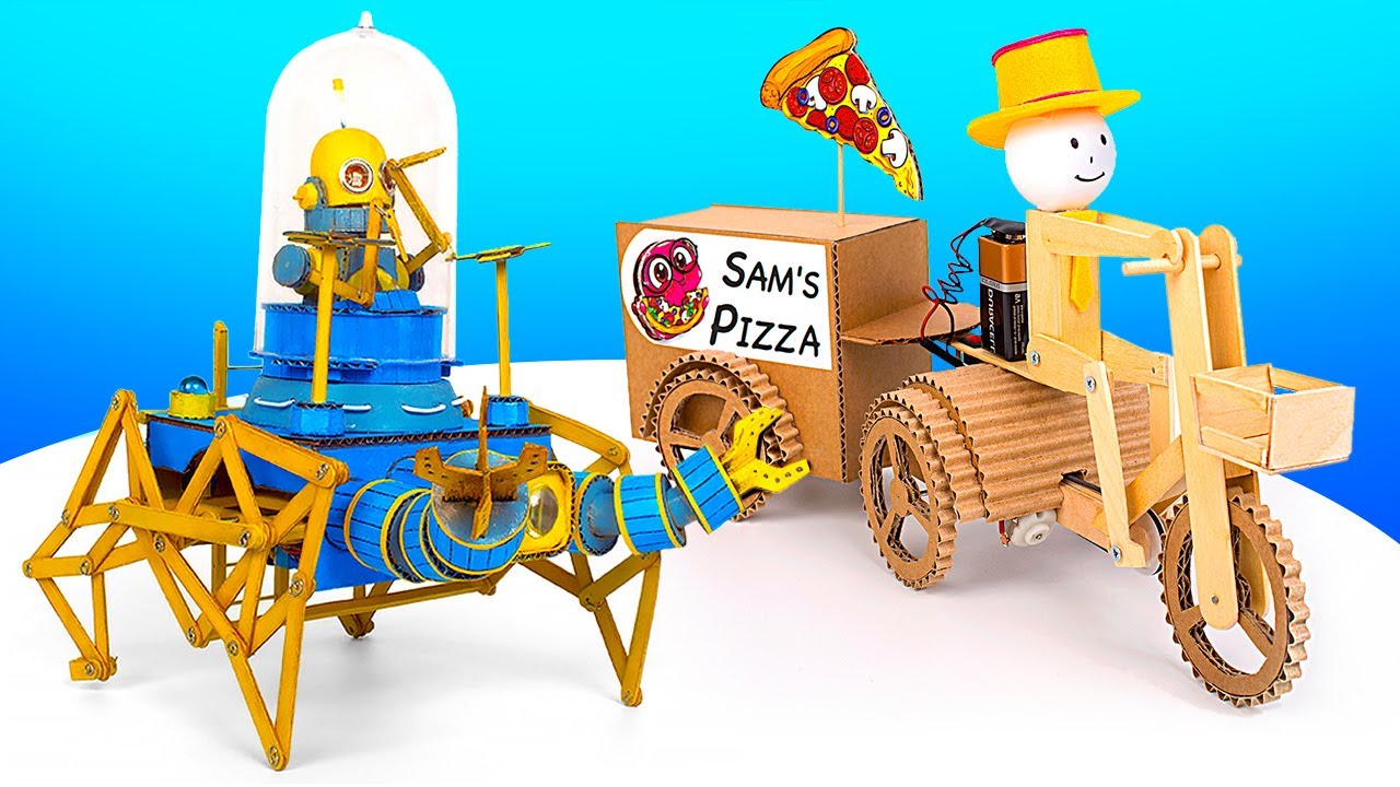 AWESOME DIY ROBOTS || Pizza Delivery Robot And Moon Buggy Robot At Home ...