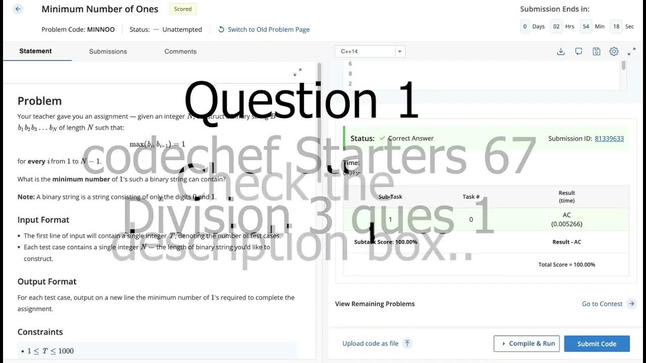 Minimum number of ones. codechef Starters 67 Division 3 question 1 . Minimum number of ones ...