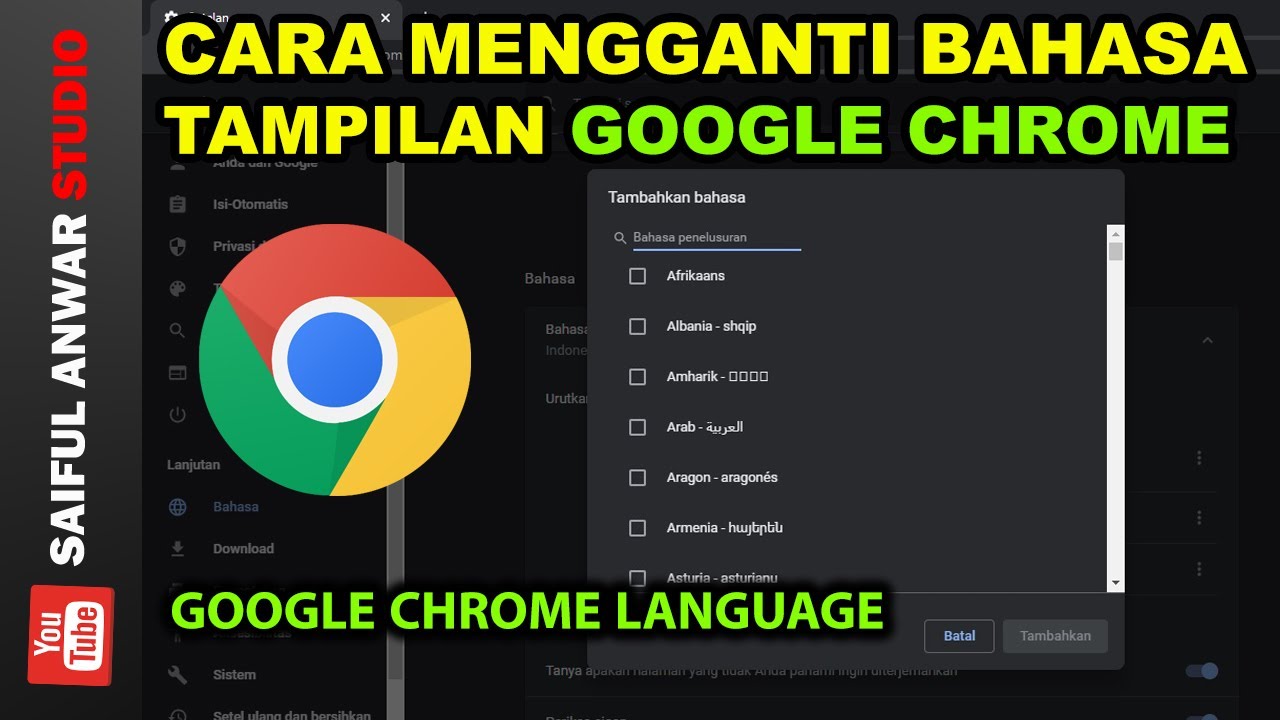 Cara mengubah bahasa tampilan Google Chrome - YouTube