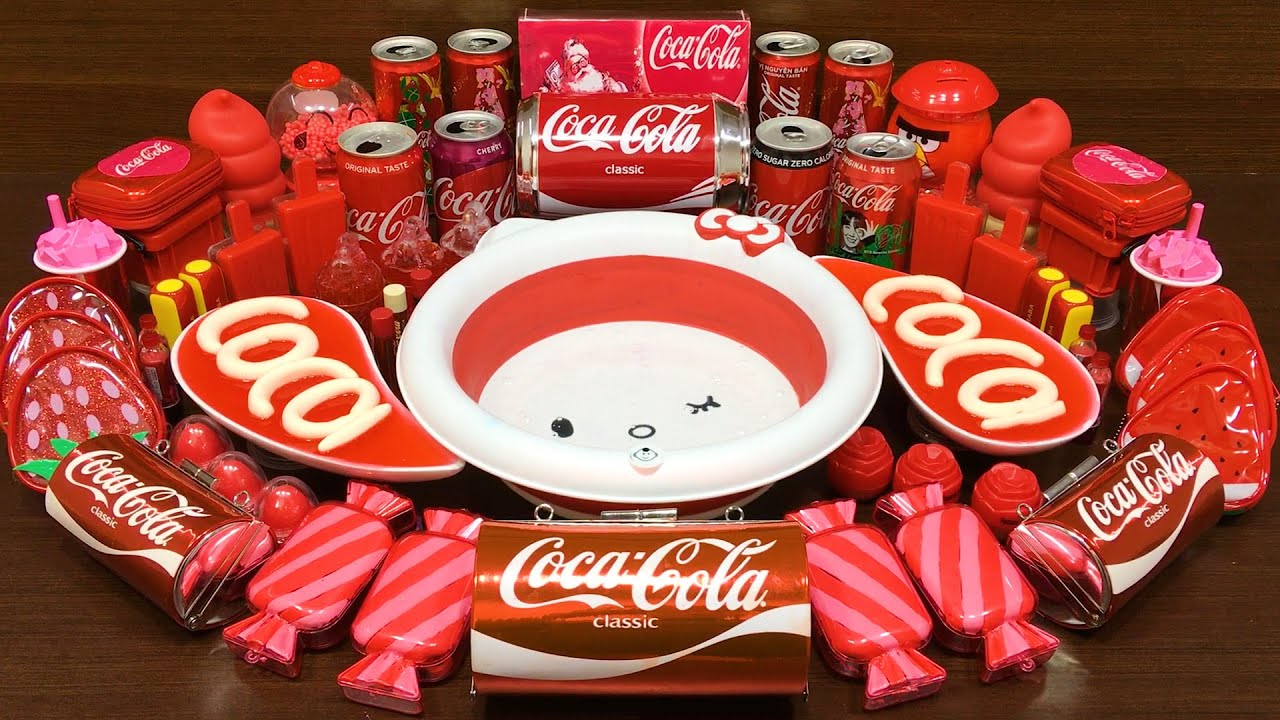 RED COCA COLA ! Mixing Random Things into CLEAR Slime! Satisfying Slime ...