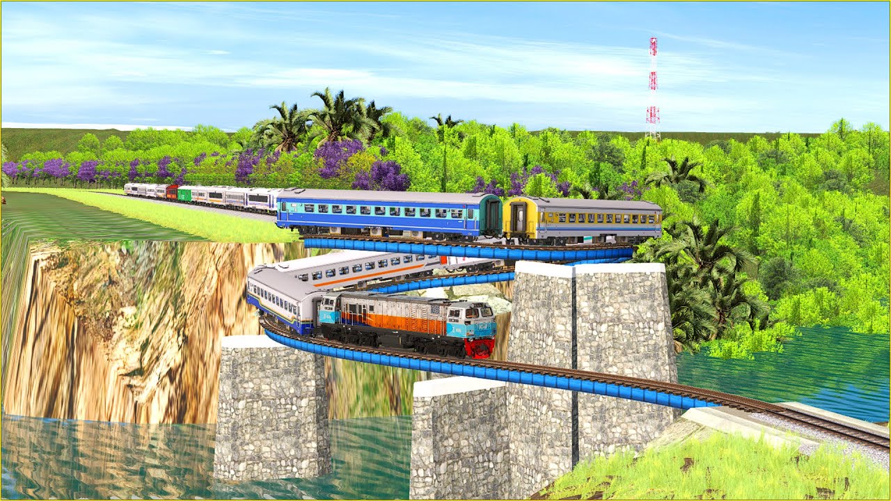 Three Colorful Trains vs Rotating Railroad Bridge | Trainz Simulator ...