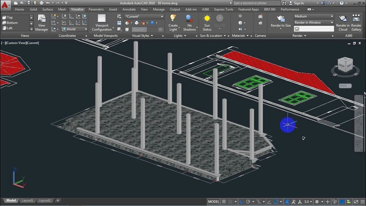 AutoCAD 3D, How to installed Pillar, Home create, autoCAD training ...