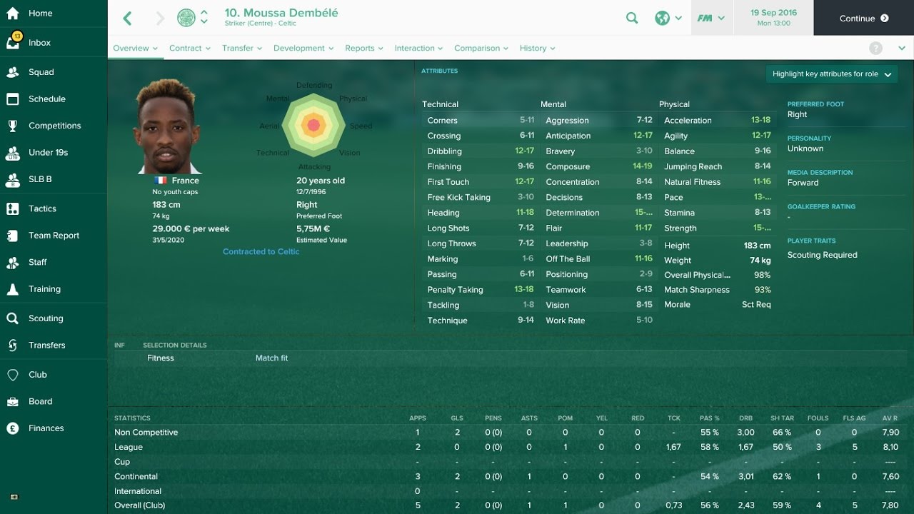 Moussa Dembélé (Celtic) Football Manager 2017 Wonderkid - YouTube