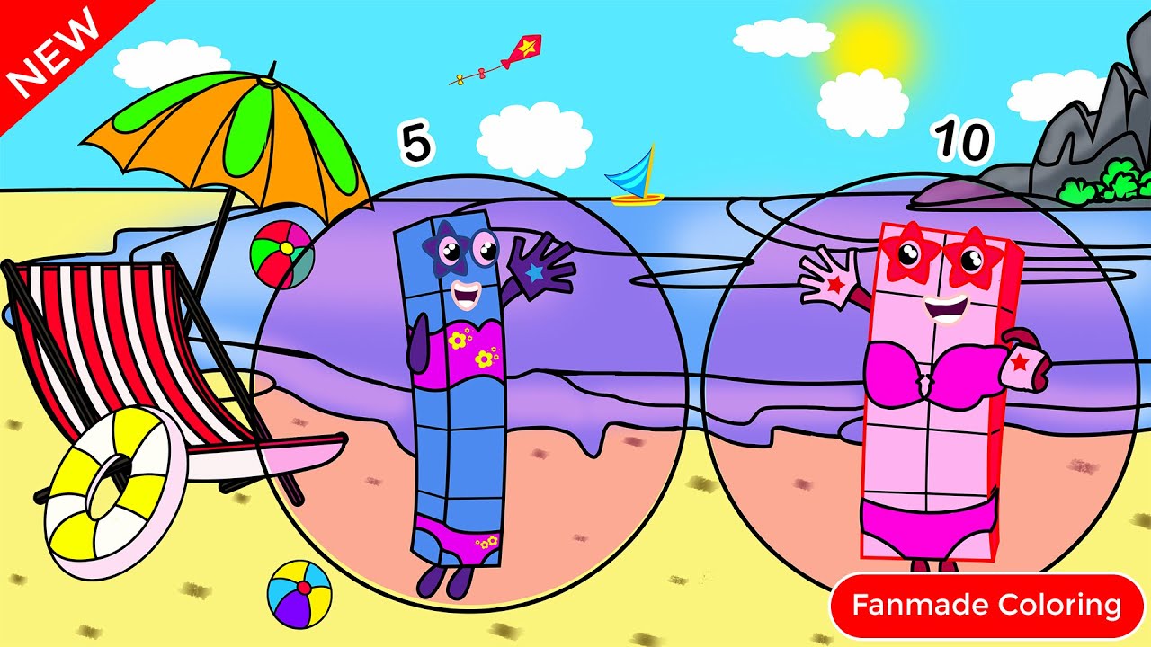 Oh No! Numberblocks 5 10 in Bikini | Numberblocks Fanmade Coloring ...