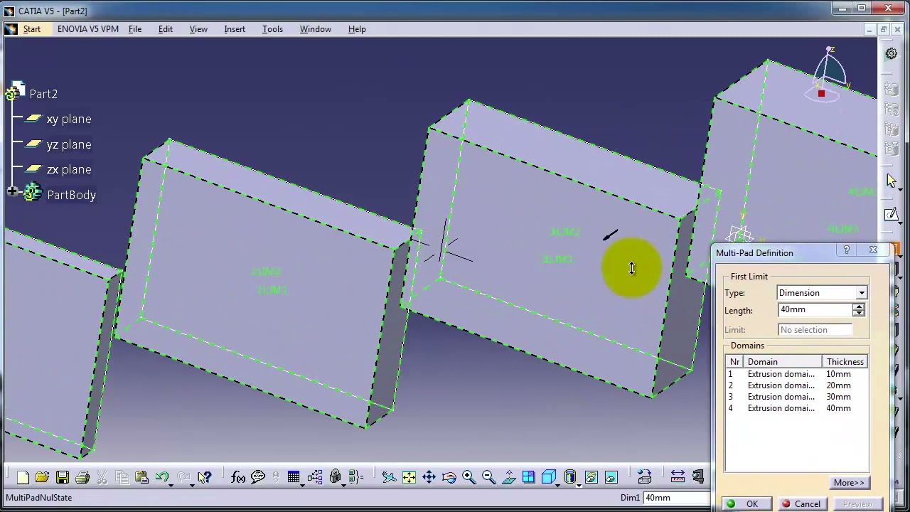 28 CATIA Beginner Tutorial Multi Pad - YouTube