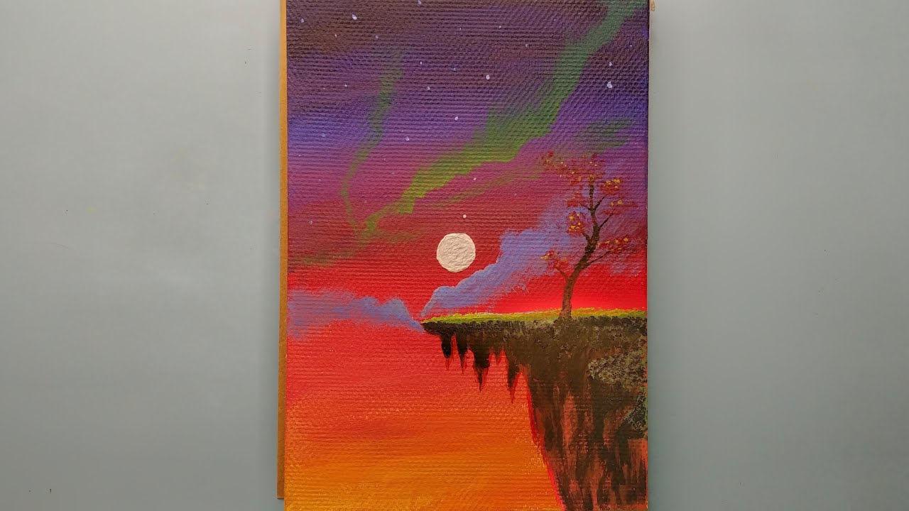 Easy Acrylic Painting Tutorial | Sunset and Moon Rise . - YouTube