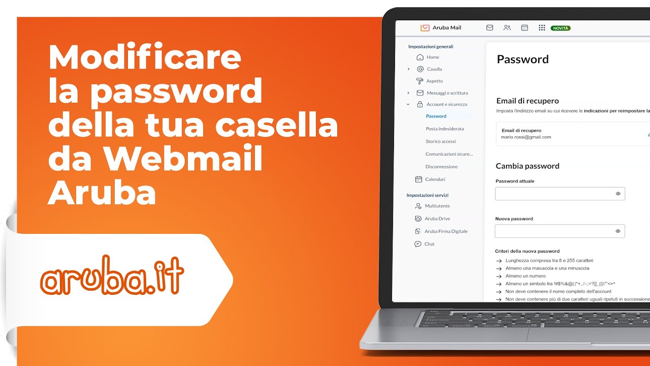 Modificare la password della tua casella da Webmail Aruba - YouTube