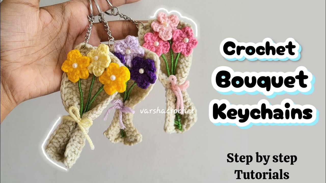 Crochet mini flower bouquet keychain 💐| Quick and easy bouquet keychain ...
