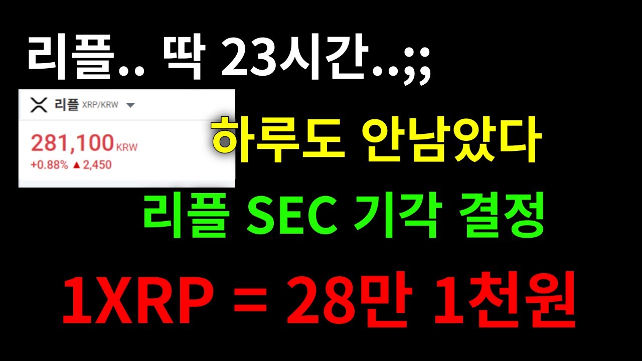[ 리플 XRP ] 기각 결정 소식에 1XRP = 28만 1천원 선 반영 - YouTube