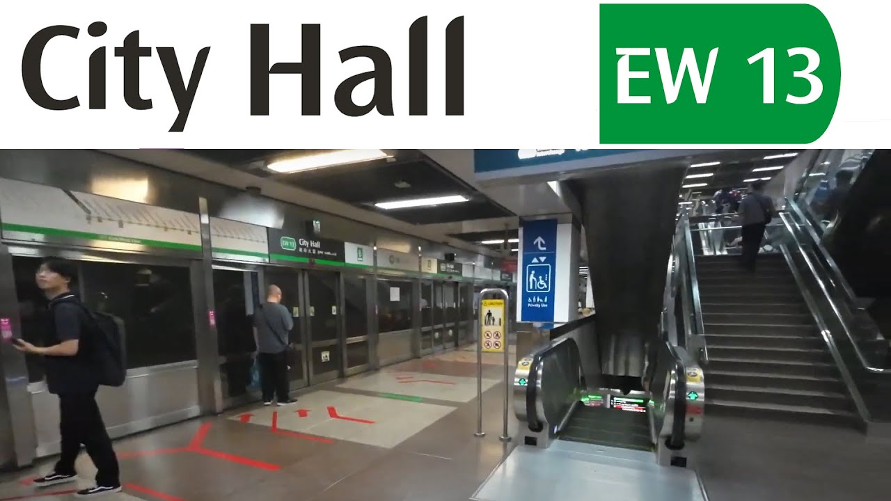 EW13 City Hall MRT Station: Exit B to Platforms | Singapore Walking ...
