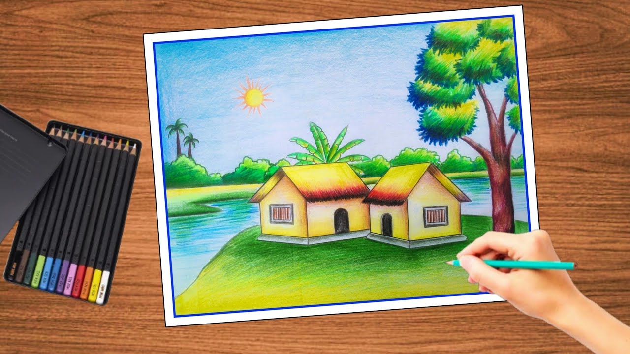 How to draw beautiful nature scenery | Scenery drawing very easy. - YouTube