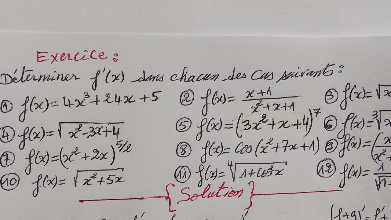 EXERCICE DÉRIVABILITÉ [2BAC SVT/PC]: CALCUL DE LA FONCTION DÉRIVÉE ...