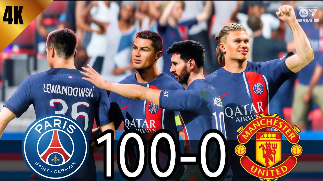 FC 24 -MESSI RONALDO NEYMAR & MBAPPE | ALL STARS | PSG 100-0 MANCHESTER UNITED - YouTube