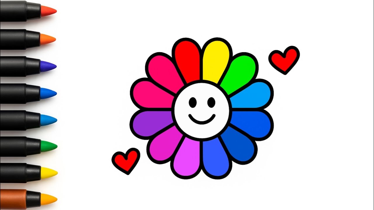 Colorful Happy Flower Drawing 🌼 - YouTube