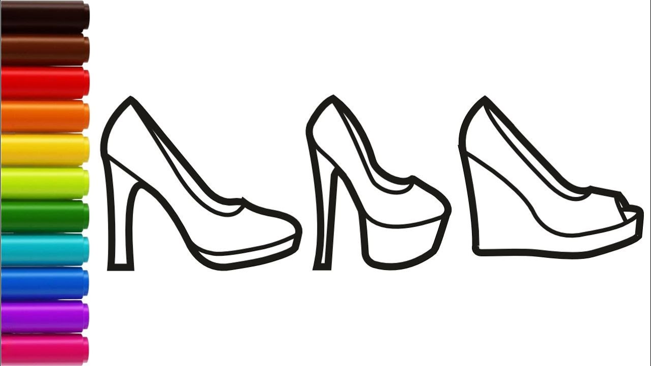 High Heels Drawing, Painting & Coloring For Kids and Toddlers 👠 How to ...