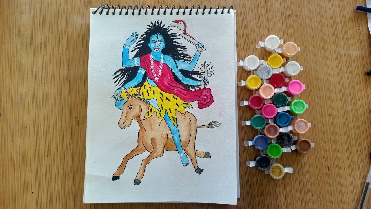 नवरात्रि माँ काली drawing painting tutorial Step by step | Navratri ...