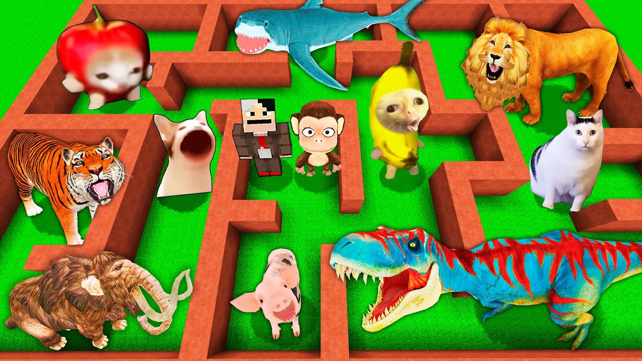 SURVIVAL with FUNNY MEME ANIMALS in MINECRAFT CAT | DOG | MONKEY ...