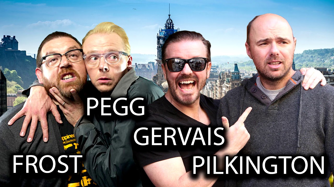 Nick Frost, Simon Pegg, Karl Pilkington and Ricky Gervais talking ...