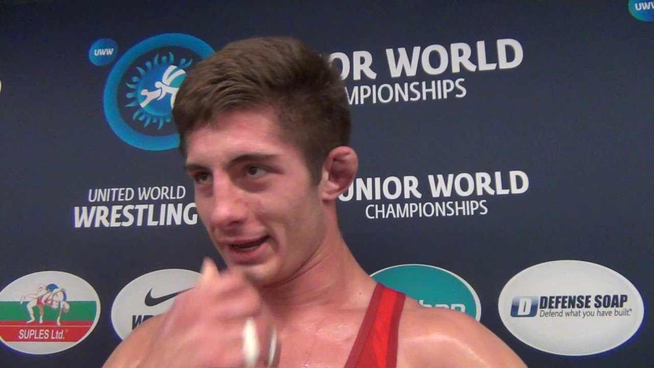 Lucas Davison (USA) after 92 kg Semis win at 2019 Junior Worlds - YouTube