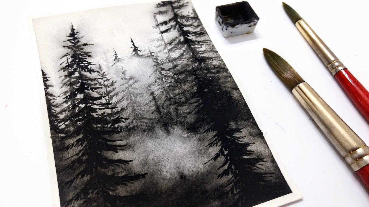 Step by step dark misty forest painting tutorial » How to paint ...